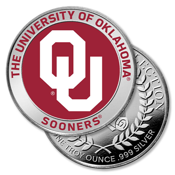 Oklahoma Sooners 1 Oz Colorized Silver Round in Capsule w/ Box - .999 Pure