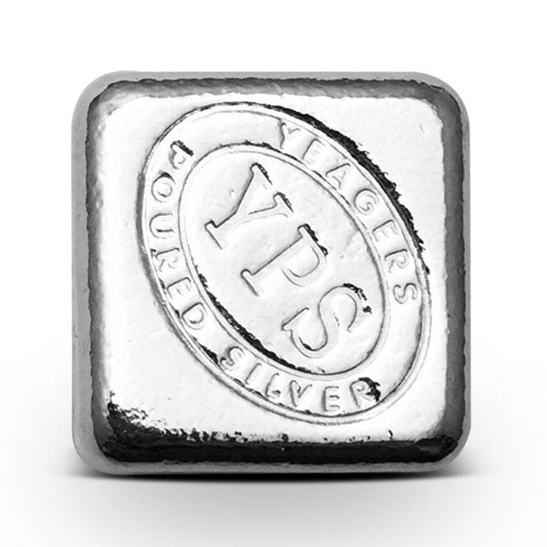 Yeager's Poured Silver 1 Troy Ounce Cube, .999 Pure Silver