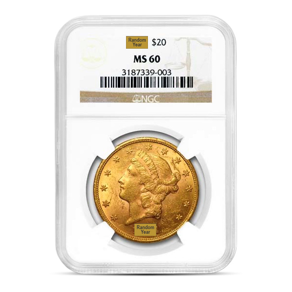 MS60 Graded $20 Liberty U.S. Gold Coin (PCGS / NGC) - Random Dates