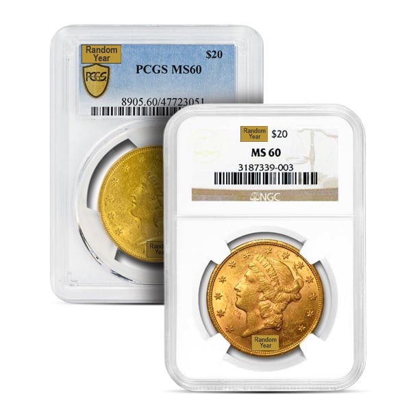 MS60 Graded $20 Liberty U.S. Gold Coin (PCGS / NGC) - Random Dates