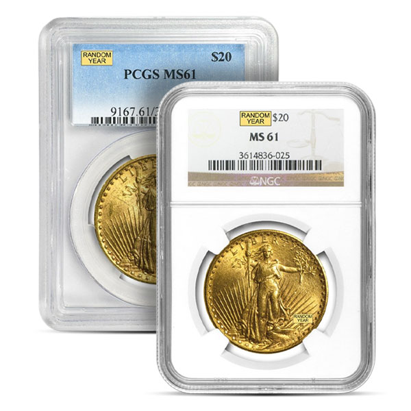 MS61 Graded St. Gaudens $20 U.S. Gold Coin (PCGS / NGC) - Random Dates