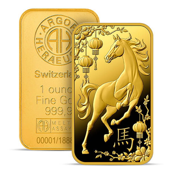 Argor-Heraeus Lunar Gold Bar - 2026 Year of the Horse, 1 Oz .9999 Gold