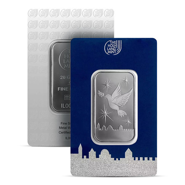 Holy Land Mint Dove of Peace 20 Gram SILVER Bar in Assay, .999 Pure