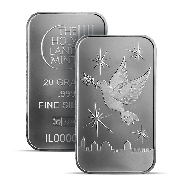 Holy Land Mint Dove of Peace 20 Gram SILVER Bar in Assay, .999 Pure