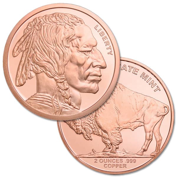 Copper Buffalo Round - 2 AVDP Oz, .999 Pure Copper