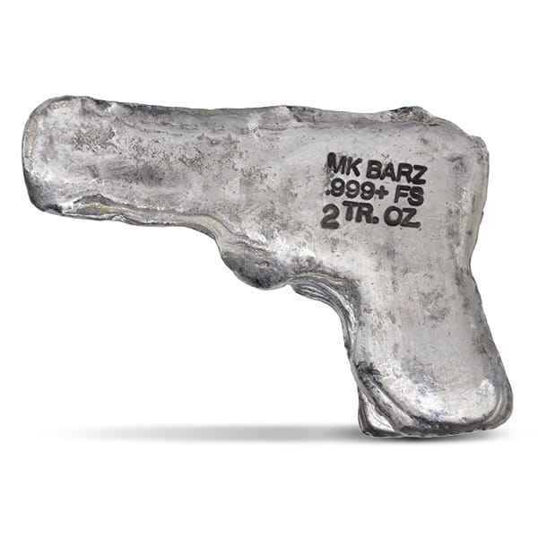 MK BarZ 9mm Combat 3D Hand Poured Silver Bar, 2 Troy Oz, .999 Pure