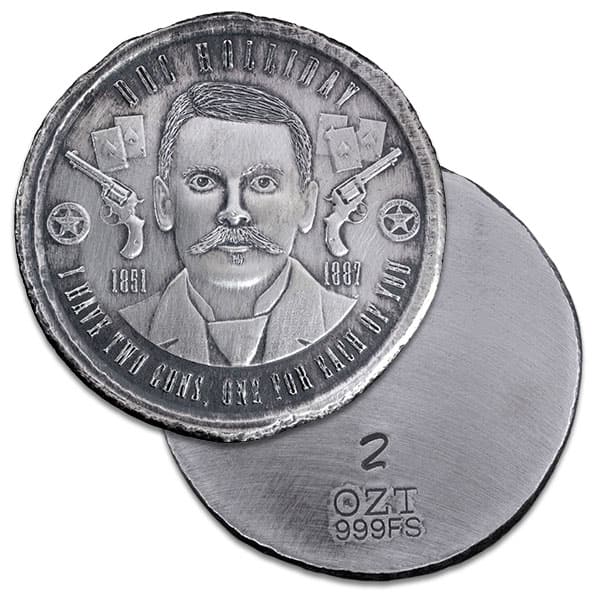 Doc Holliday Silver Round - 2 Troy Ounce, .999 Pure Silver