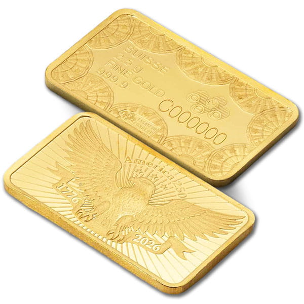 PAMP Suisse USA 250th Anniversary Gold Bar, 2.5 Grams, .9999 Pure