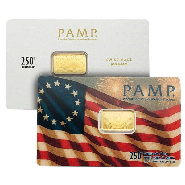 PAMP Suisse USA 250th Anniversary Gold Bar, 2.5 Grams, .9999 Pure