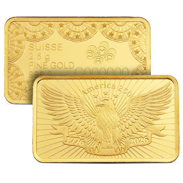 PAMP Suisse USA 250th Anniversary Gold Bar, 2.5 Grams, .9999 Pure
