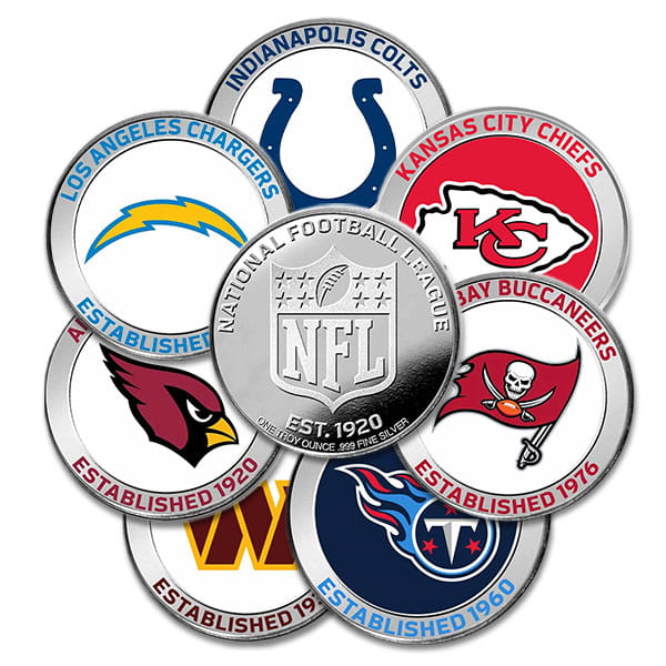 All 32 NFL Teams Silver Round Set (Colorized) - 32 x 1 Troy Ounce, .999 ...