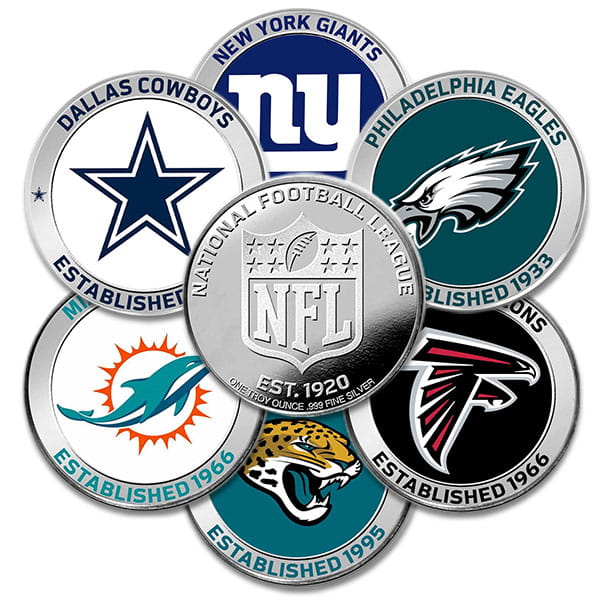 All 32 NFL Teams Silver Round Set (Colorized) - 32 x 1 Troy Ounce, .999 ...