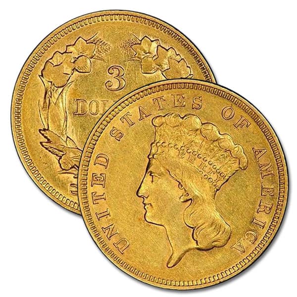 $3 Gold Princess U.S. Coin - Almost Uncirculated (Dates Our Choice)
