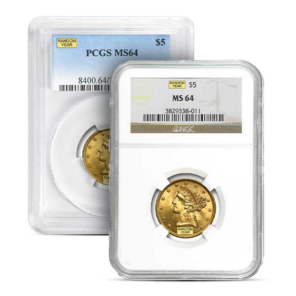 MS64 Graded $5 Liberty U.S. Gold Coin (PCGS / NGC) - Random Dates