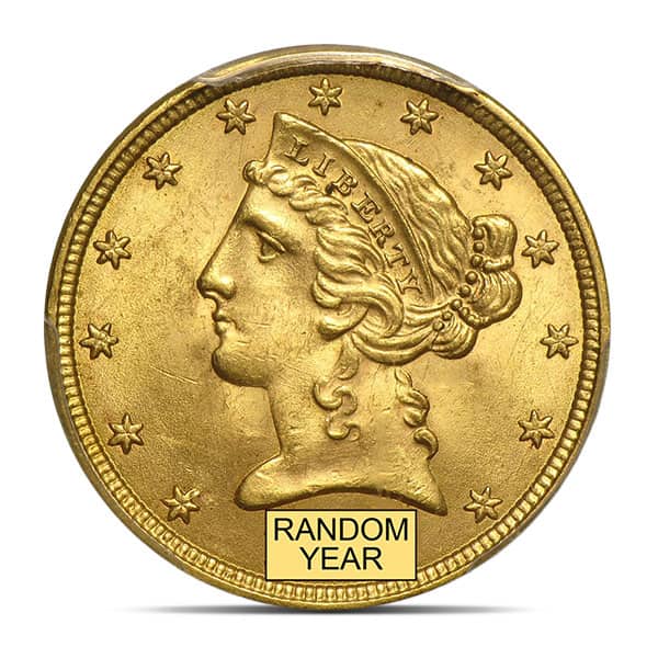 MS64 Graded $5 Liberty U.S. Gold Coin (PCGS / NGC) - Random Dates