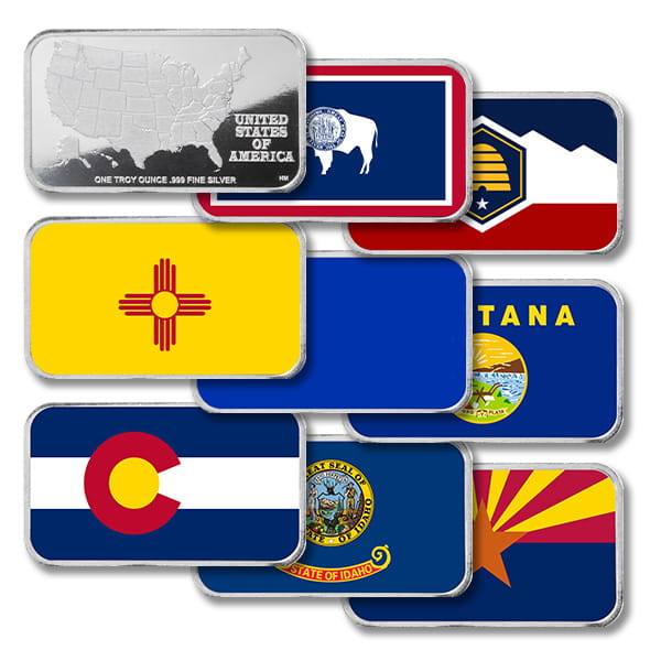 All 50 State Flags Silver Bar Set (Colorized) - 50 x 1 Troy Ounce, .999 ...