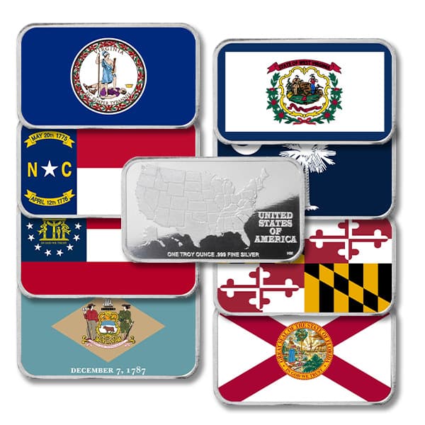 All 50 State Flags Silver Bar Set (Colorized) - 50 x 1 Troy Ounce, .999 ...