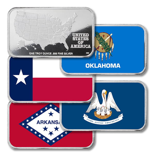 All 50 State Flags Silver Bar Set (Colorized) - 50 x 1 Troy Ounce, .999 ...