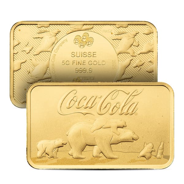 Coca-Cola Holiday Polar Bear Gold Bar, 5 Gram .9999 Pure in Assay