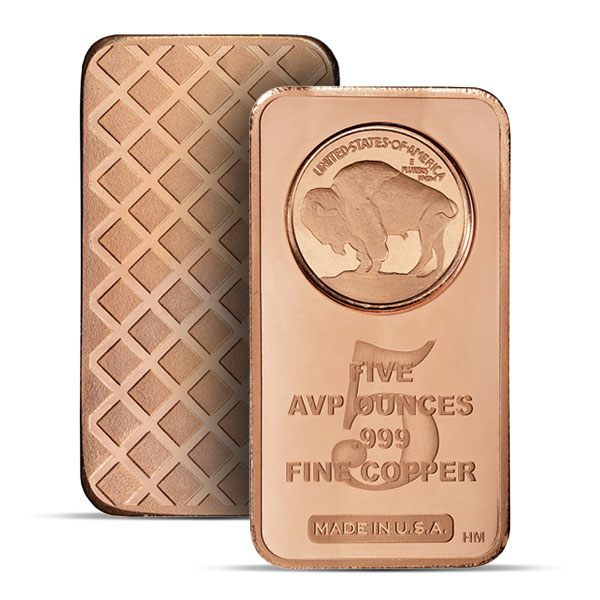 Copper BAR - Buffalo Design, 5 AVDP Oz, .999 Pure Copper