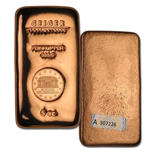 5 AVDP Oz Geiger Copper Bars for Sale - Money Metals