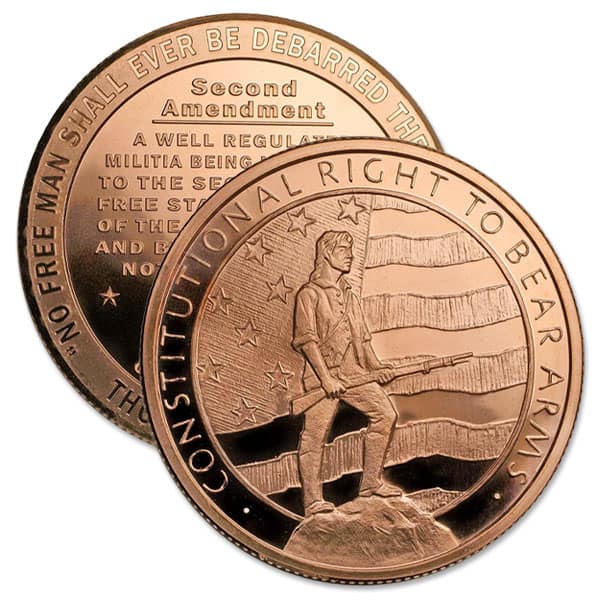 Copper Right to Bear Arms / 2nd Amendment Round - 5 AVDP Oz, .999 Pure