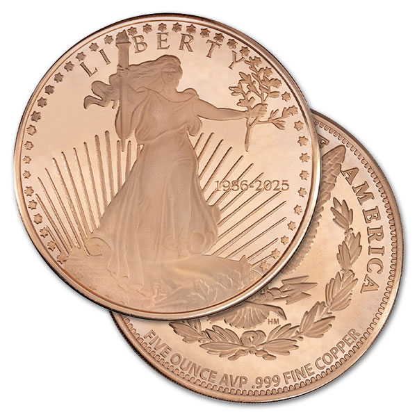 Copper St Gaudens - 5 AVDP Oz Round, .999 Pure Copper