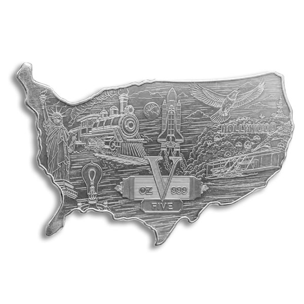 USA 250th Anniversary Shaped Silver Bar - 5 Ounce .999 Pure