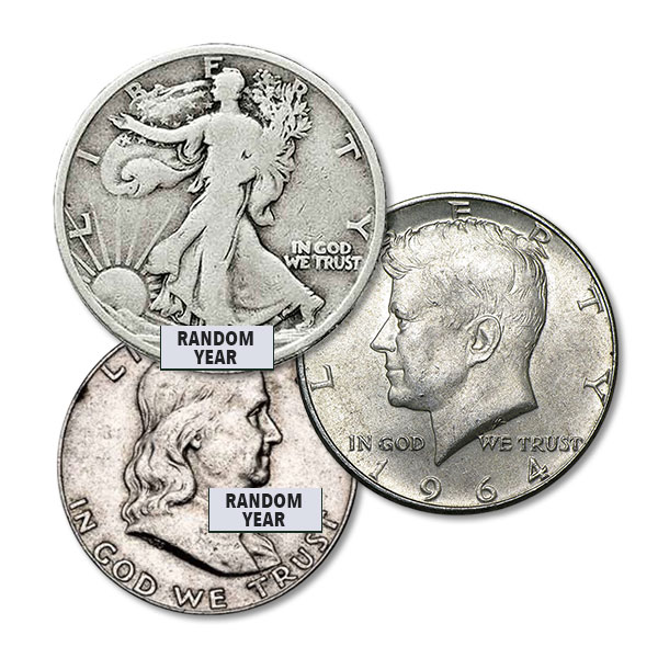$1 Face Pre-1965 90% Silver Halves (Design Our Choice, .715 Oz of ...