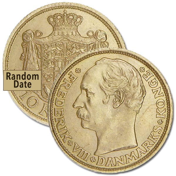 Danish Gold 10 Kroner, .1296 Ounce Gold Content Coin