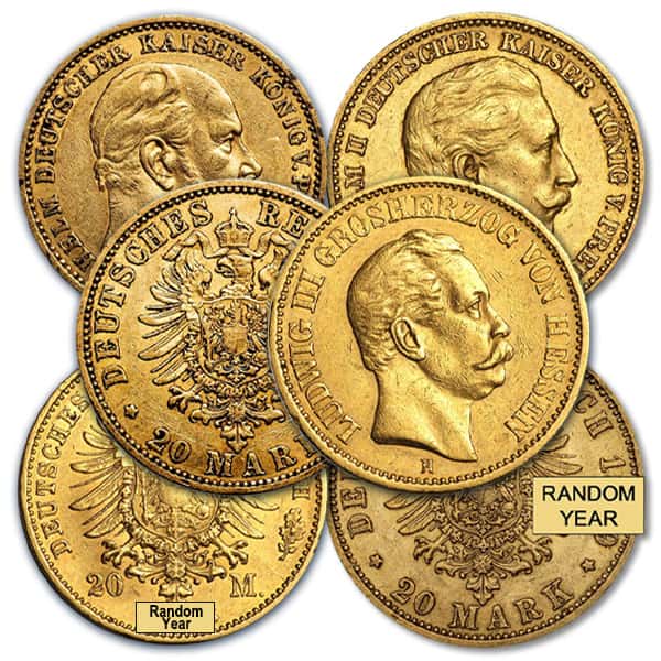 German 20 Mark Gold, .2304 Ounce Gold Coin (Design Our Choice)