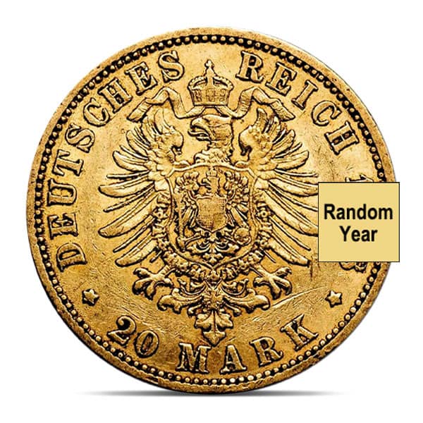 German 20 Mark Gold, .2304 Ounce Gold Coin (Design Our Choice)