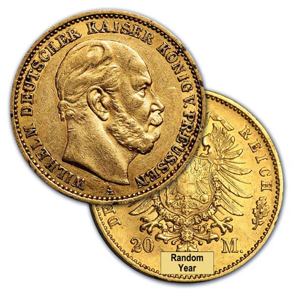 German 20 Mark Gold, .2304 Ounce Gold Coin (Design Our Choice)