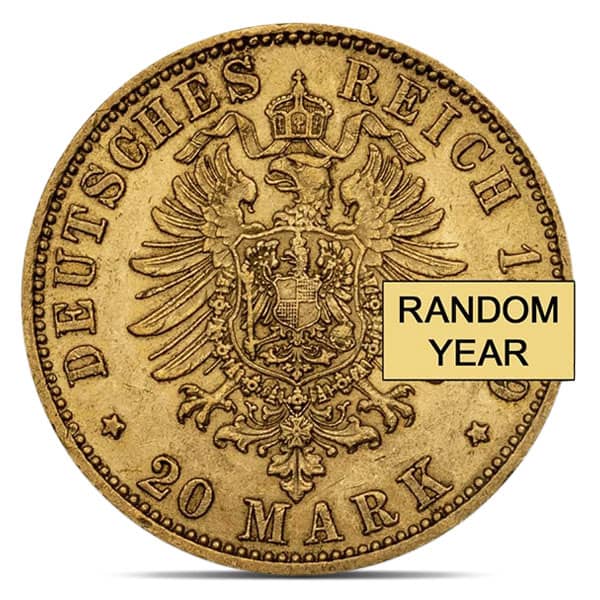 German 20 Mark Gold, .2304 Ounce Gold Coin (Design Our Choice)