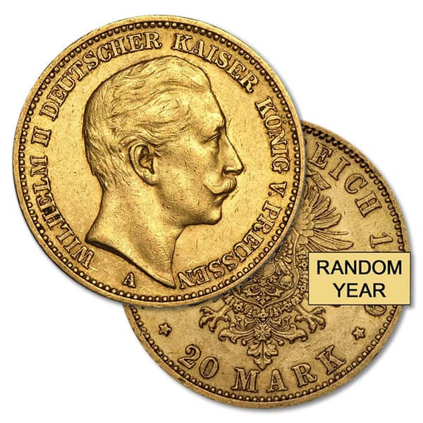 German 20 Mark Gold, .2304 Ounce Gold Coin (Design Our Choice)