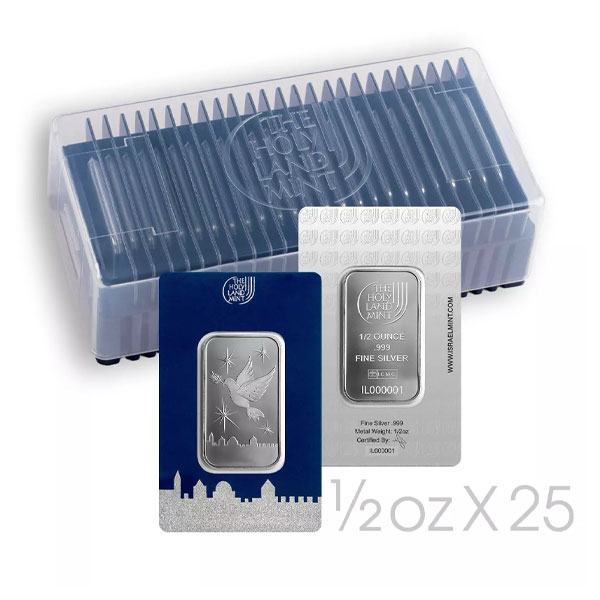 Holy Land Mint Dove of Peace 1/2 Ounce SILVER Bar in Assay, .999 Pure