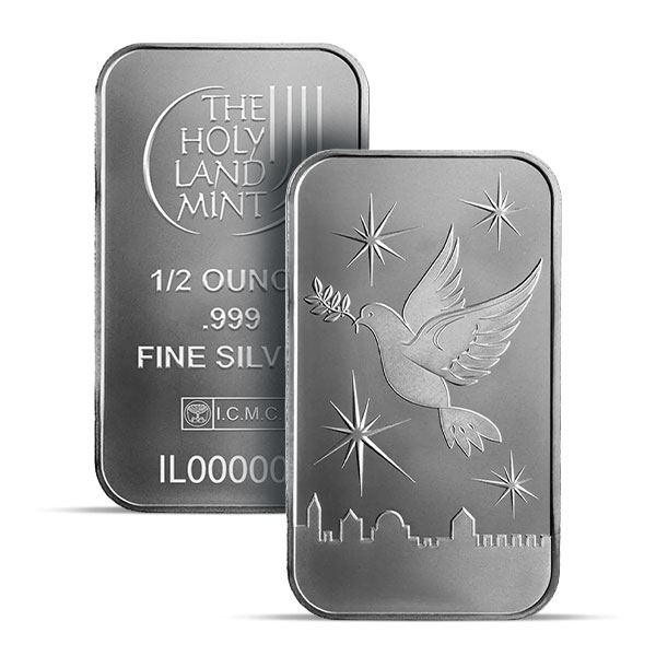 Holy Land Mint Dove of Peace 1/2 Ounce SILVER Bar in Assay, .999 Pure