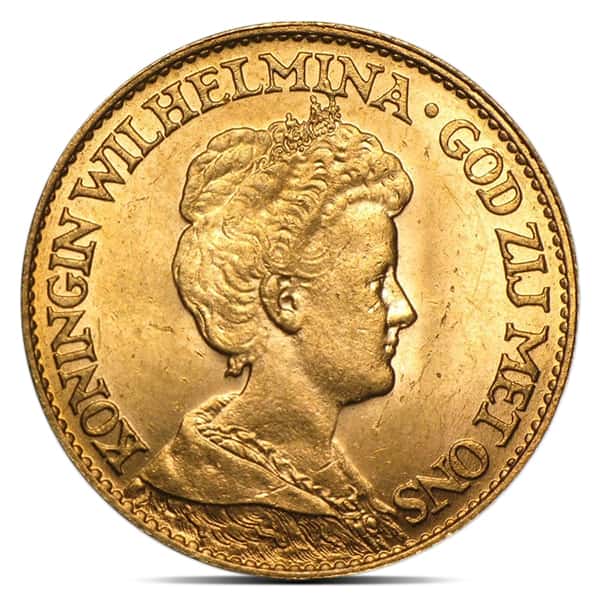 Netherlands Gold 10 Guilders, .1947 Ounce Gold Content Coin