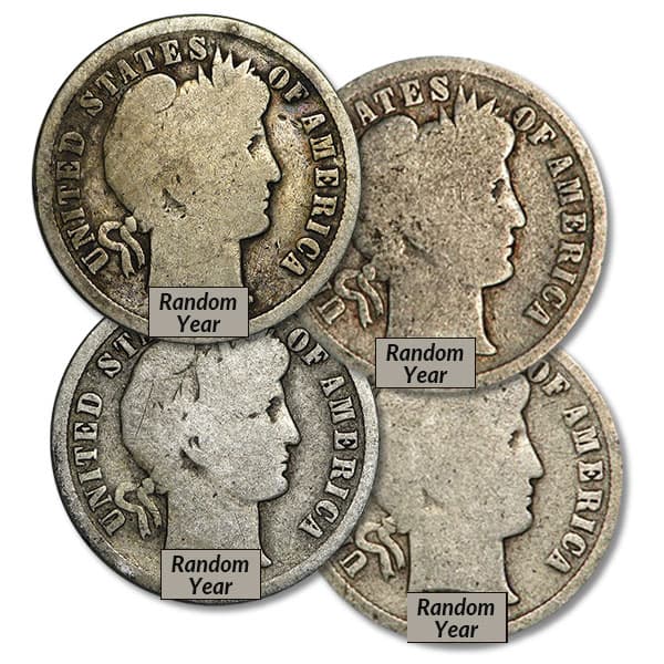 Barber Silver Dimes 4-Coin Set (All 4 Mint Marks P/S/O/D) - Good to ...