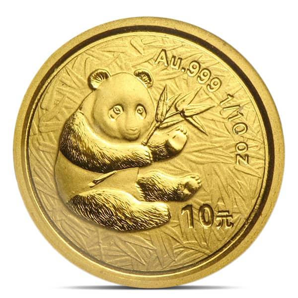 Chinese Panda, RANDOM Date .999 Gold, 1/10 Troy Ounce